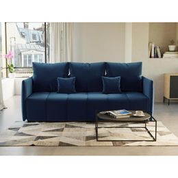 Petra – 3-sitzer-sofa mit schlaffunktion und bettkasten – aus samt - nachtblau