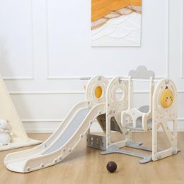 BABY VIVO - Kinderrutsche / Rutsche mit Basketballkorb - Quacki in Weiß / Beige