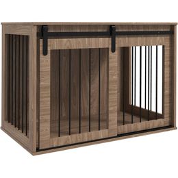 PawHut - Hundekäfig für Zuhause, Abschließbar Hundehütte mit Eingang, Hundebox mit Schiebetür, Hundehaus für große Hunde unter 30 kg, Nussbaum, 98 x