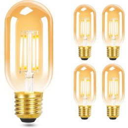 4x Vintage E27 LED-Glühbirne warmweiß - T45 LED-Lampe, 4W 2700K Edison Glühbirne, Energiesparlampe, Retro-Glasfadenlampe, 360° Abstrahlwinkel.