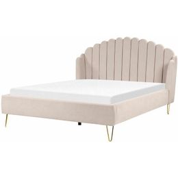 Beliani - Polsterbett Hellbeige Stoff mit Lattenrost 180 x 200 cm Vertikale Steppung Muschel-Kopfteil Schlafzimmer Ehebett Modern