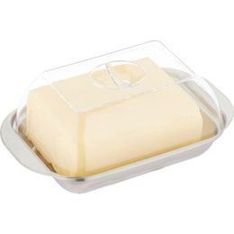 Butterdose, mit Deckel, Edelstahl & Kunststoff, 250 g Butter, 5,5x18x11 cm, Butterschale, silber/transparent - Relaxdays