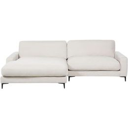 Beliani Ecksofa Cremeweiß Chenille Stoff Rechtsseitig für 3 Personen L-Form Polsterung Gepolstert Schwarze Metallbeine Modern Couch für Wohnzimmer