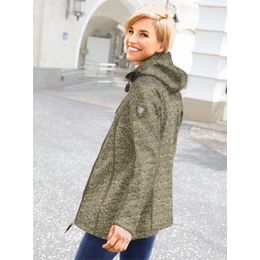 WITT Damen Kapuzenfleecejacke mit Umlegekragen, schilf-meliert, Gr&ouml;&szlig;e 38