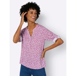 WITT Damen Druckbluse mit krempelbaren &Auml;rmeln, magenta-ecru-bedruckt, Gr&ouml;&szlig;e 36