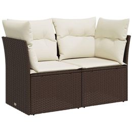 Gartensofa mit Kissen 2-Sitzer Braun Poly Rattan vidaXL