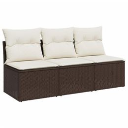 Gartensofa mit Kissen 3-Sitzer Braun Poly Rattan vidaXL