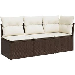 Gartensofa mit Kissen 3-Sitzer Braun Poly Rattan vidaXL