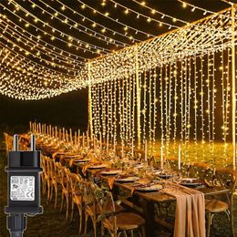 x 3 m Lichtervorhang, 600 LEDs, warmweiße Lichtgirlande, 8 Modi, Weihnachten, für Pergola, Garten, Außen- und Innendekoration