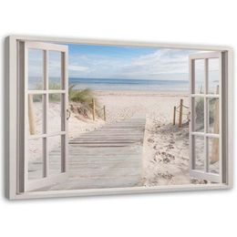 Bild auf Leinwand, Blick aus dem Fenster, Weg zum Strand - 100x70