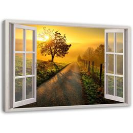 Bild auf Leinwand, Fenster - Sonnenuntergang über der Straße - 120x80