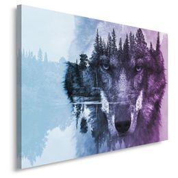 Bild auf Leinwand, Wolf auf dem Hintergrund eines lila Waldes - 100x70