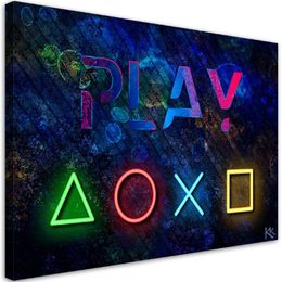 Bild auf Leinwand, Controller-Tasten und die Aufschrift "Play" – 120x80