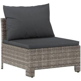 Jinlefu - Garten-Mittelsofa mit Kissen Grau Poly Rattan vidaXL