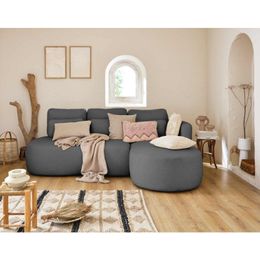 Lisa Design - Mahina - 4-sitzer ecksofa mit ecke rechts - mit schlaffunktion und bettkasten - aus bouclé-stoff - dunkelgrau