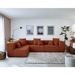 Colombine – modulares ecksofa links – 5-sitzer – aus cord - terrakotta