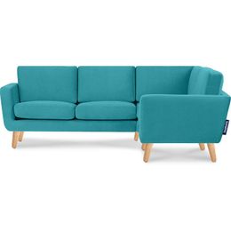 Ecksofa rechts mit Armlehnen 'tagio', Türkis, Stoff, Scandinavian, 220x80x181cm - Konsimo