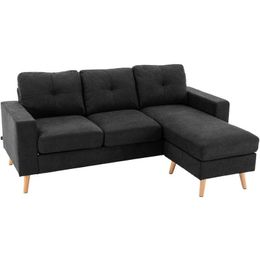 HOMCOM Ecksofa Stoffsofa in L-Form, Couchgarnitur in Leinenoptik, Eckgarnitur mit Chaiselongue für 3 Personen, Eckcouch für Wohnzimmer, Schwarz, 193 x 136 x