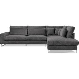 Brentis Gemütliches Ecksofa 4/5 Sitzer rechts mit Chenillebezug, grau - Konsimo