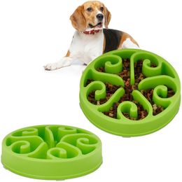 Relaxdays 2 x Anti Schling Napf, Futternapf für Hunde, ø 30 cm, für langsames Fressen, Hundenapf spülmaschinenfest, Tiernapf, grün