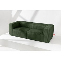 KONSIMO FEROX Modernes Sofa 3 Sitzer aus breitem Cordstoff, dunkelgrün