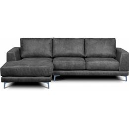 Holco Modernes bequemes Ecksofa auf Metallbeinen, 3/4 Sitzer, dunkelgrau - Konsimo