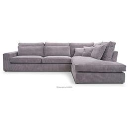 Impera Gemütliches Ecksofa 4/5 Sitzer rechts aus Cordbezug, grau - Konsimo