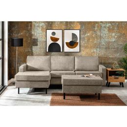 Invia Loft Ecksofa links 4 Sitzer aus Leder und Mikrofaser, hellgrau - Konsimo