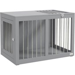 PawHut - Hundekäfig für Zuhause, Hundehütte, Haustierkäfig für mittelgroße Hunde, Hundebox mit Türen, Hundehaus, Transportkäfig, Grau, 80 x 50 x 56,5