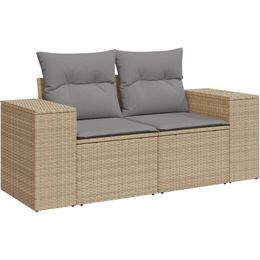 Gartensofa mit Kissen 2-Sitzer Beige Poly Rattan vidaXL