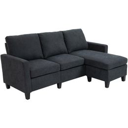 HOMCOM Ecksofa Stoffsofa Eckcouch Couchgarnitur mit wendbarer Chaiselongue L-Form Polyester Dunkelgrau 197 x 139 x 91 cm