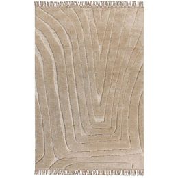 Beliani - Teppich Beige Stoff Rechteckig 200 x 300 cm mit Hoch-Tief-Struktur Fransen Maschinengewebt Modern Kurzhaar Fußbodenheizung Geeignet