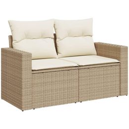 Gartensofa mit Kissen 2-Sitzer Beige Poly Rattan vidaXL