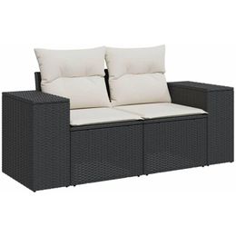 Gartensofa mit Kissen 2-Sitzer Schwarz Poly Rattan vidaXL