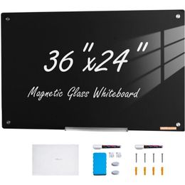 VEVOR Magnetisches Glas-Whiteboard, Trocken Abwischbare Tafel 90 x 60 cm, Wandmontiertes Großes Weißes Glasboard ohne Rahmen, mit Stiftablage, einem