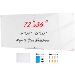 Mophorn - vevor Magnetisches Glas-Whiteboard, Wandtafel Trocken Abwischbare Tafel 1829 x 915 cm, Wandmontiertes Weißes Glasboard ohne Rahmen, mit