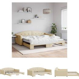 The Living Store - Tagesbett Ausziehbar Creme 100x200 cm Stoff - Betten & Bettgestelle - Creme