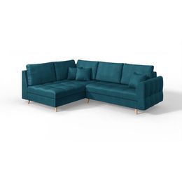 Ecksofa mit Holzfüßen Matthias aus Luxusmicrofaser, Blau