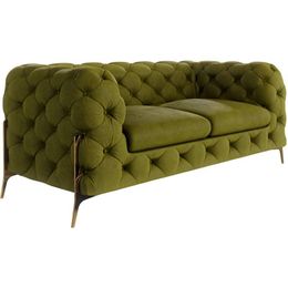 Chesterfield Sofa 2-Sitzer Willow mit Metall Füßen, Olive Samt