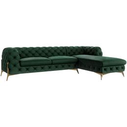 S-style Möbel - Chesterfield Ecksofa mit Ottomane Willow, Grün Samt