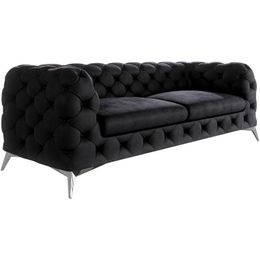 Chesterfield Sofa 3-Sitzer River mit Metall Füßen, Schwarz Samt