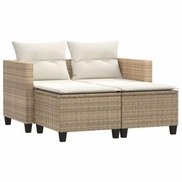 Gartensofa 2-Sitzer mit Hockern Beige Poly Rattan vidaXL