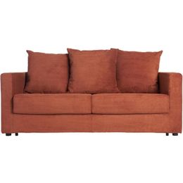 Miliboo Schlafsofa 3-Sitzer mit Cordstoff in Terracotta mit Matratze 13cm bacio