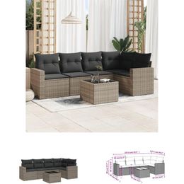 6-tlg. Garten-Sofagarnitur mit Kissen Grau Poly Rattan - Gartenmöbel-Sets - Grau - The Living Store