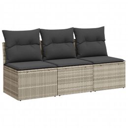 Gartensofa mit Kissen 3-Sitzer Hellgrau Poly Rattan vidaXL