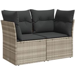 Gartensofa mit Kissen 2-Sitzer Hellgrau Poly Rattan vidaXL