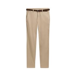 Tom Tailor Herren Travis Slim Chino mit Gürtel, braun, Uni, Gr. 38/34