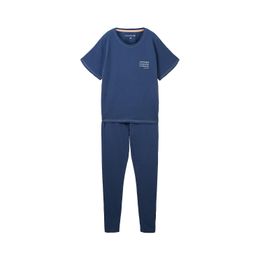 Tom Tailor Damen Pyjama mit Textprint, blau, Print, Gr. M/38