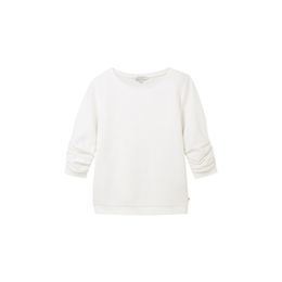 Tom Tailor Denim Damen Sweatshirt mit Raffungen, wei&szlig;, Uni, Gr. L