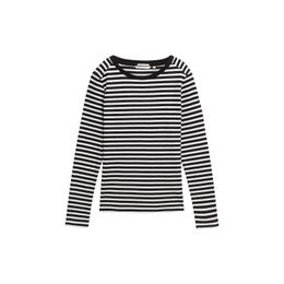Tom Tailor Denim Damen Langarmshirt mit Streifenmuster, schwarz, Gestreift, Gr. XXL